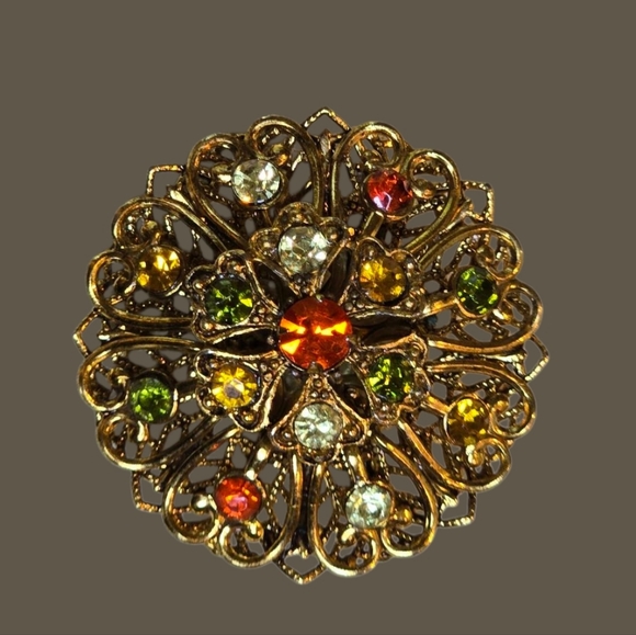 Jewelry | Vintage Filigree Worange Yellow Green And Clear Glass ...